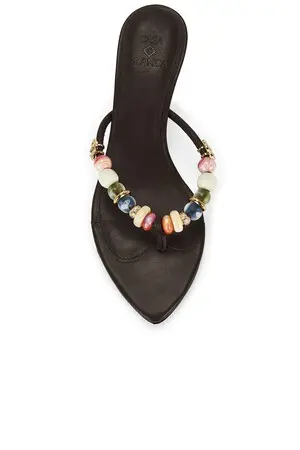 Casablanca Beaded Kitten Heel Sandals - Brown