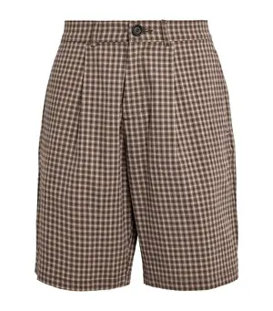 Oliver Peoples Pleated Check Chino Shorts - Brown