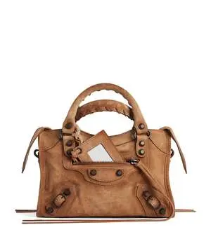 Balenciaga Mini Waxed Suede Le City Top-handle Bag - Brown