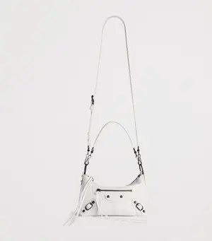 Balenciaga Mini Lambskin Le City Moto Shoulder Bag - White