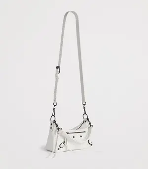 Balenciaga Mini Lambskin Le City Moto Shoulder Bag - White