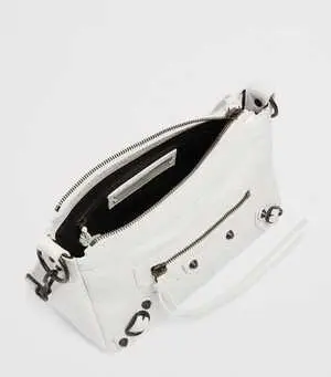 Balenciaga Mini Lambskin Le City Moto Shoulder Bag - White