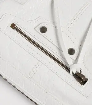 Balenciaga Mini Lambskin Le City Moto Shoulder Bag - White