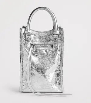 Balenciaga Lambskin Le City Tote Phone Holder - Silver