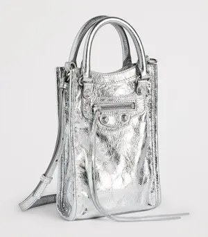 Balenciaga Lambskin Le City Tote Phone Holder - Silver