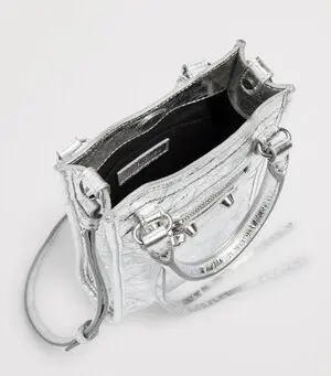 Balenciaga Lambskin Le City Tote Phone Holder - Silver