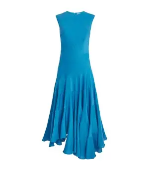 Tory Burch Cotton-silk Asymmetrical Maxi Dress - Blue
