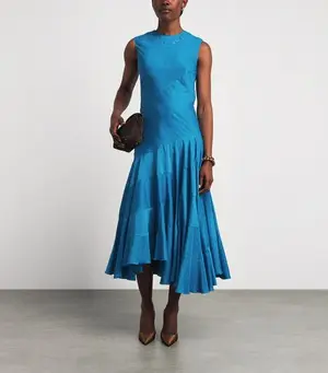 Tory Burch Cotton-silk Asymmetrical Maxi Dress - Blue