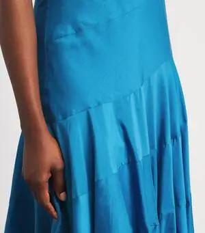 Tory Burch Cotton-silk Asymmetrical Maxi Dress - Blue
