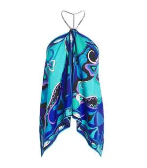 Emilio Pucci Silk Orchidee Halterneck Top - Blue