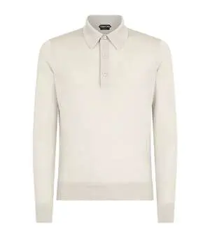 TOM FORD Silk-cashmere Long-sleeve Polo Shirt - White