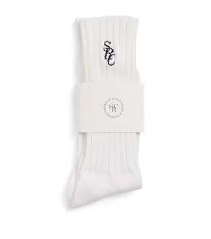 SPORTY & RICH Ribbed Embroidered Socks - White