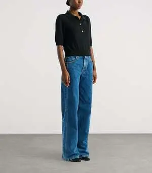 Balmain Merino Wool Openwork Crop Polo Shirt