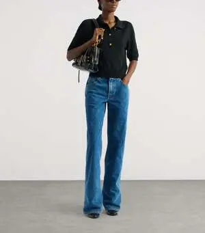 Balmain Merino Wool Openwork Crop Polo Shirt