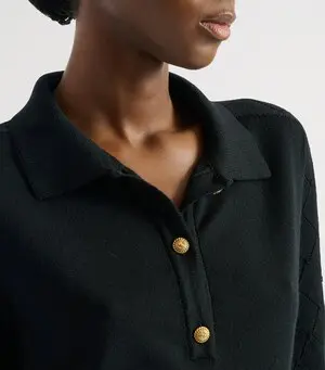 Balmain Merino Wool Openwork Crop Polo Shirt