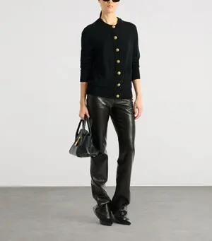 Balmain Merino Wool Cardigan With Lion Chain Buttons - Black