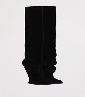 Balmain Suede Knee-high Wedge Boots 95