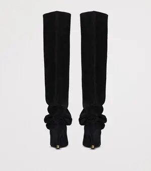 Balmain Suede Knee-high Wedge Boots 95