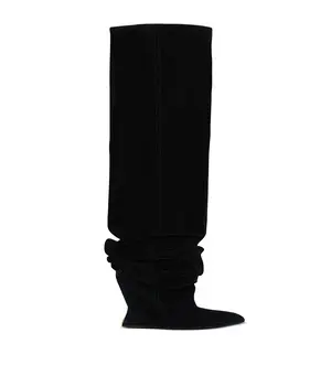 Balmain Suede Knee-high Wedge Boots 95 - Black