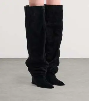 Balmain Suede Knee-high Wedge Boots