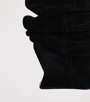 Balmain Suede Knee-high Wedge Boots