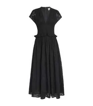 Tory Burch Broderie Anglaise Midi Dress - Black