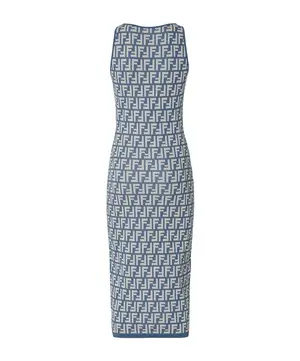 Fendi Monogrammed Sleeveless Ribbed Dress