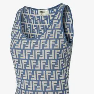 Fendi Monogrammed Sleeveless Ribbed Dress