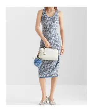 Fendi Monogrammed Sleeveless Ribbed Dress