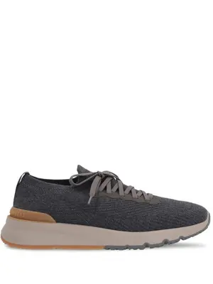 Brunello Cucinelli Wool Knit Sneakers With Leather Trim - Multicolor