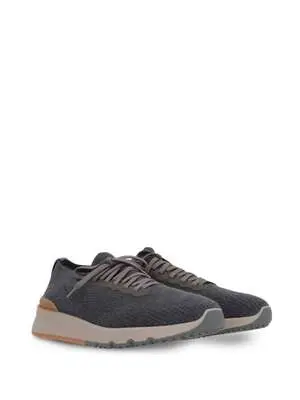 Brunello Cucinelli Wool Knit Sneakers With Leather Trim - Multicolor