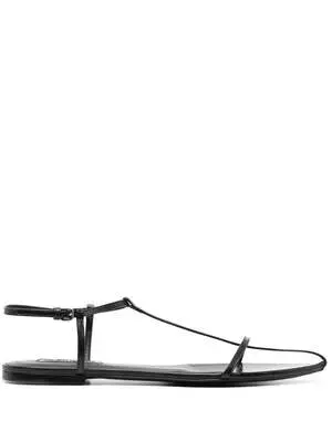 JIL SANDER JIL SANDER Black Calf Leather Flat Sandals With Buckle Fastening Ankle Strap