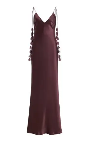 BY MALENE BIRGER Pascale Silk Maxi Slip Dress With Beaded Petal Embellishments - Purple
