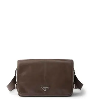 Prada Medium Leather Flap Shoulder Bag - Grey