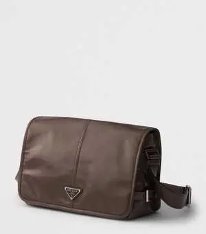 Prada Medium Leather Flap Shoulder Bag - Grey