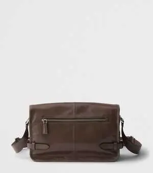 Prada Medium Leather Flap Shoulder Bag - Grey