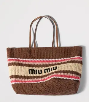 Miu Miu Woven Stripe Tote Bag - Brown