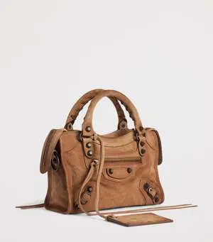 Balenciaga Mini Waxed Suede Le City Top-handle Bag - Brown