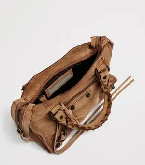 Balenciaga Mini Waxed Suede Le City Top-handle Bag - Brown