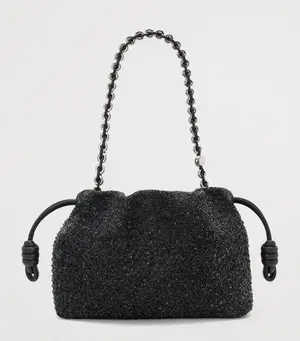 Loewe Medium Beaded Lion Flamenco Clutch Bag - Black