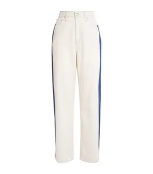 Rag & Bone Featherweight Logan Mid-rise Wide-leg Jeans With Bleached Stripe - Ivory