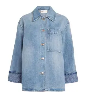 Tory Burch Barn Denim Jacket With Signature T Monogram Detail