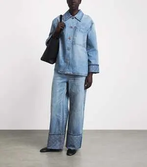 Tory Burch Barn Denim Jacket With Signature T Monogram Detail