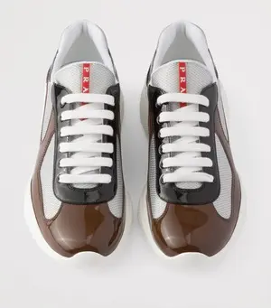 Prada America's Cup Patent Leather-mesh Sneakers - Brown