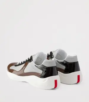 Prada America's Cup Patent Leather-mesh Sneakers - Brown