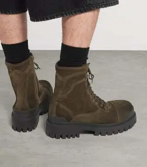 Balenciaga Suede Combat Ankle Boots - Green
