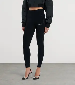 Balenciaga Knitted Leggings With Perforated Detailing And Jacquard Logo
