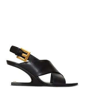 Balmain Leather Anthem Heeled Sandals With Gold-tone Buckle