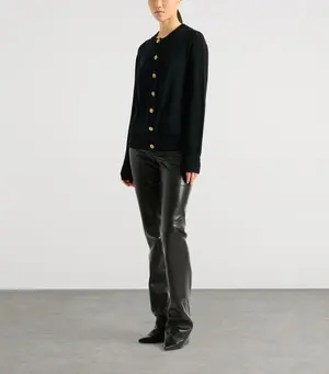 Balmain Merino Wool Cardigan With Lion Chain Buttons - Black