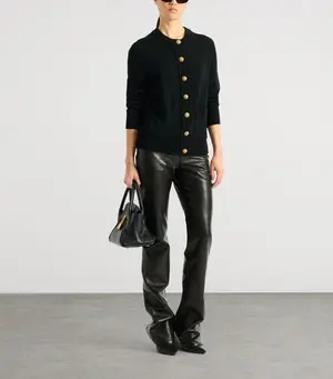 Balmain Merino Wool Cardigan With Lion Chain Buttons - Black